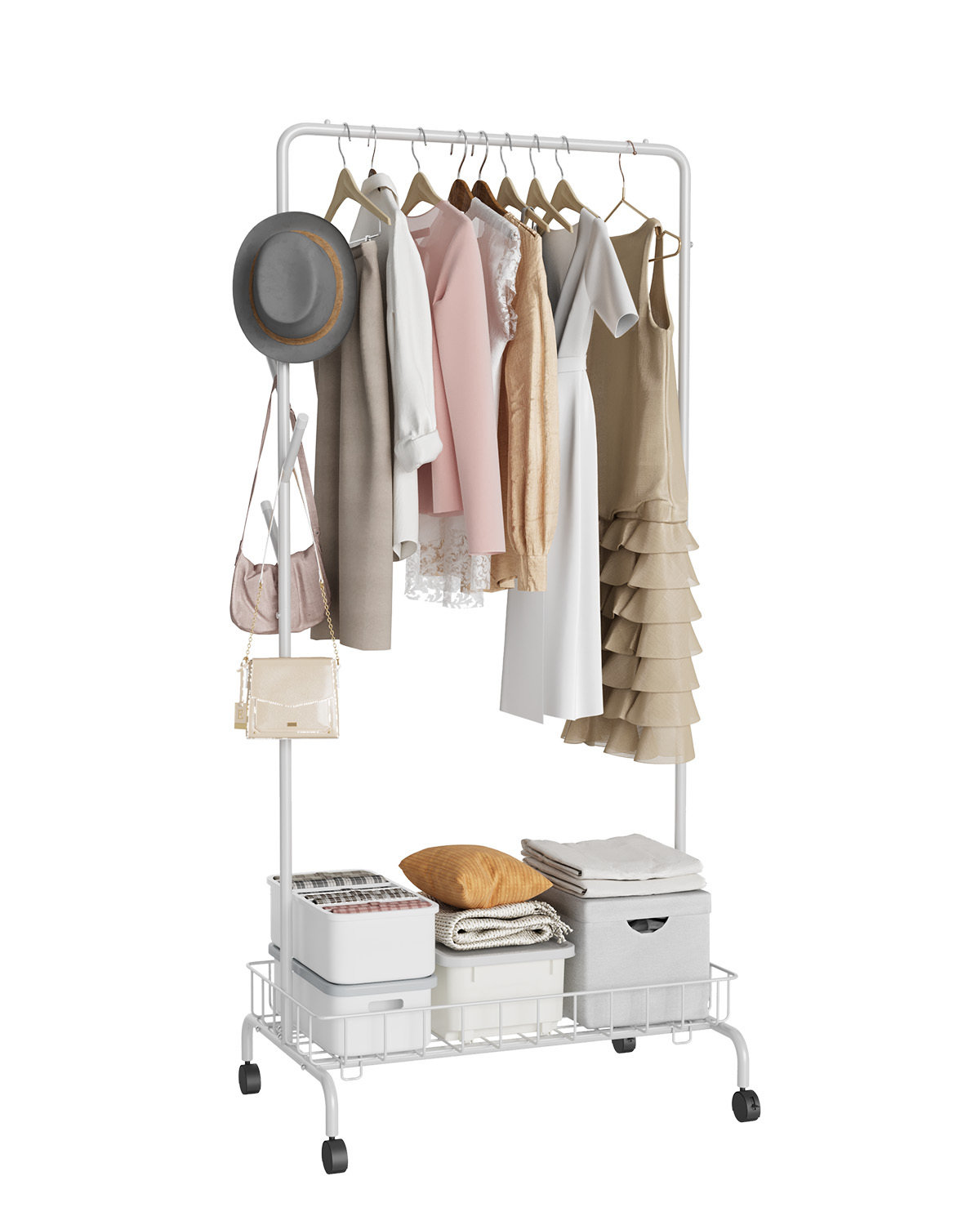Ebern Designs Singal Rods Garment Rack With Wheels, Clothes Rack With ...