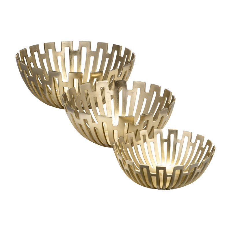 Mercer41 Set of 3 Metal Bowls Contemporary Abstract Glam Coastal Cut ...