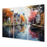 Design Art Pink Canal Vibrant Waterways Pointillism - Canals Metal Wall ...