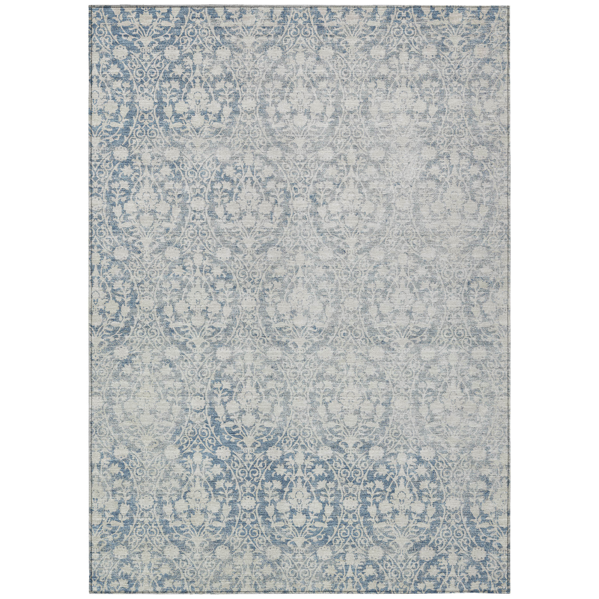 Bungalow Rose 9' X 12' Denim Blue Damask Washable Indoor Outdoor Area ...