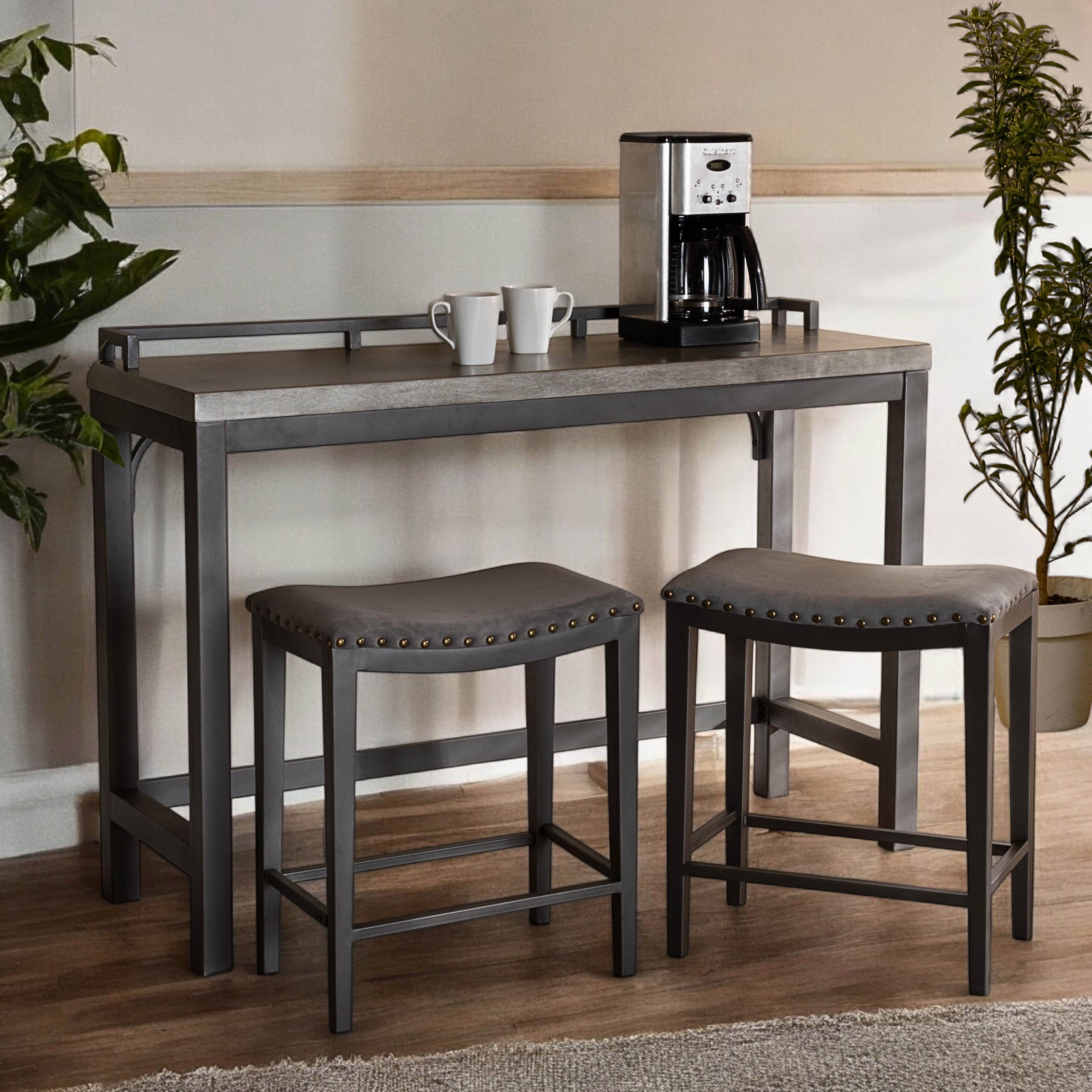 Lark Manor™ Drift 3-Piece Multipurpose Metal Counter Table Set in Grey ...