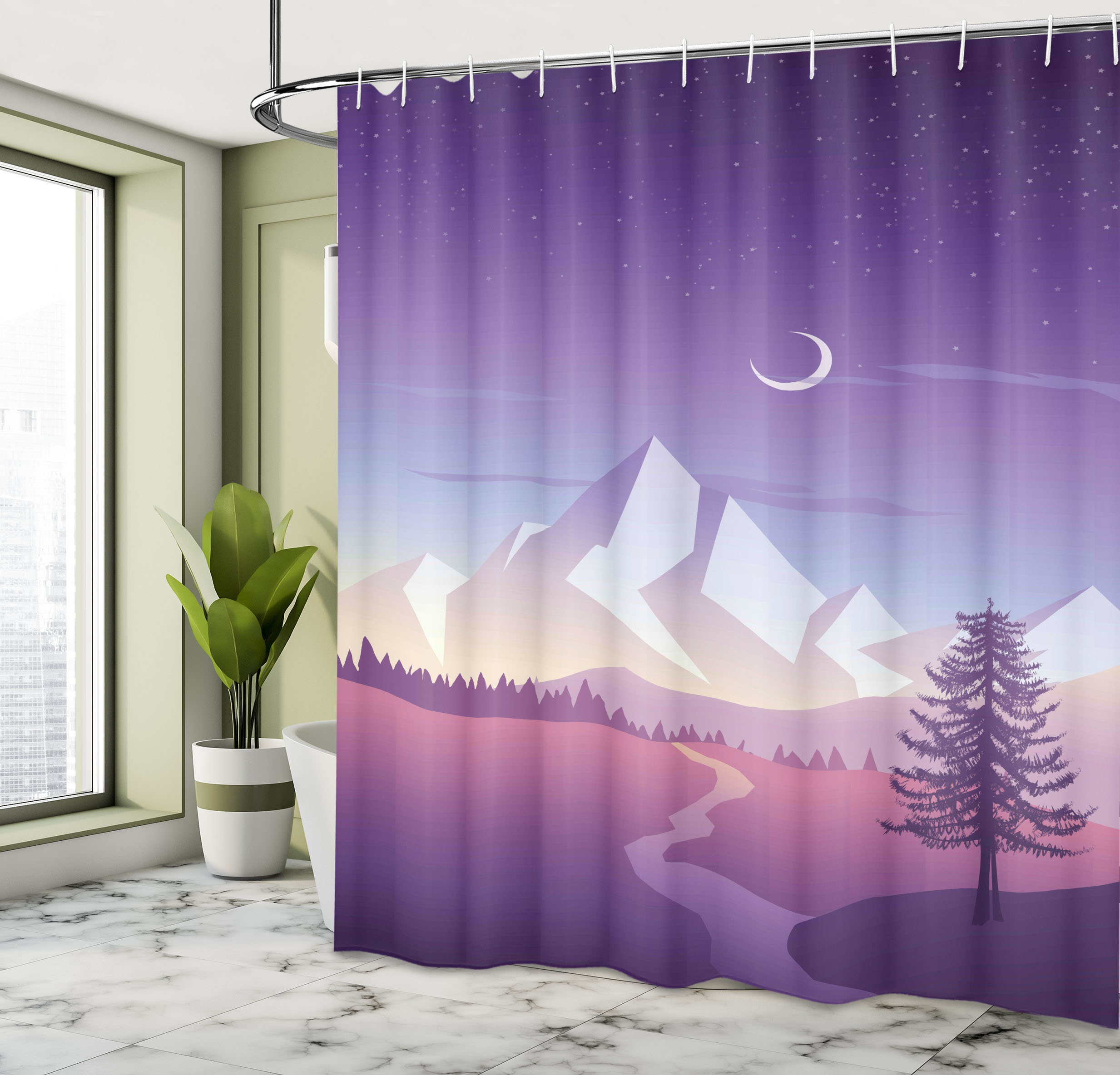 Latitude Run® Northwoods Shower Curtain Mountain Scenery Violet Pink ...