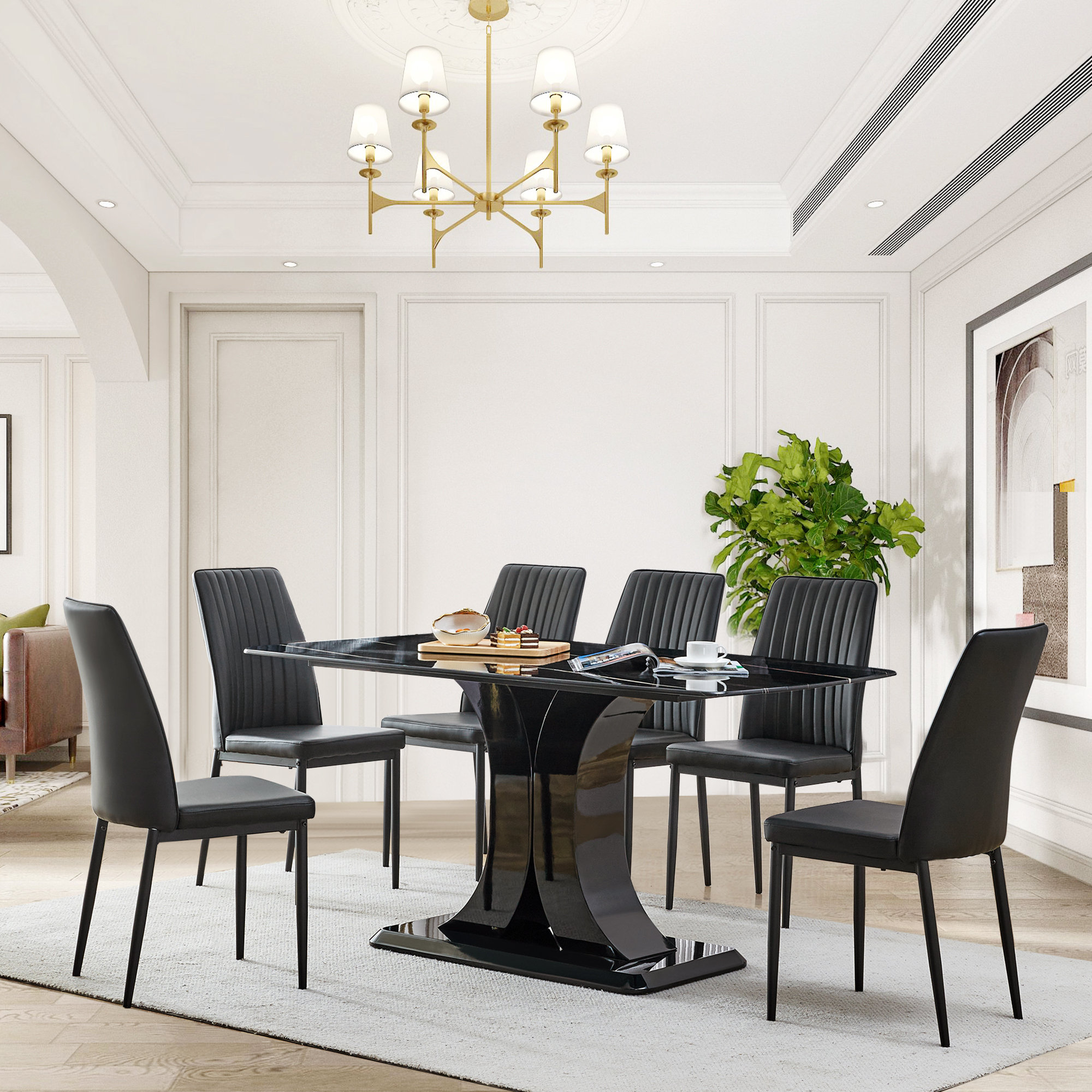 Ivy Bronx Kilmarx Dining Table Set with Convertible Base, Faux Marble ...