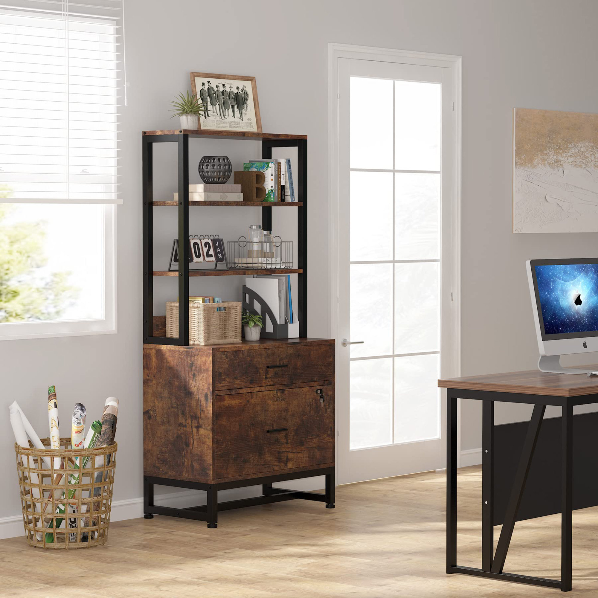 Yamazaki Home 2 Drawer Vertical File Cabinet with Lock and Bookshelf | Wayfair