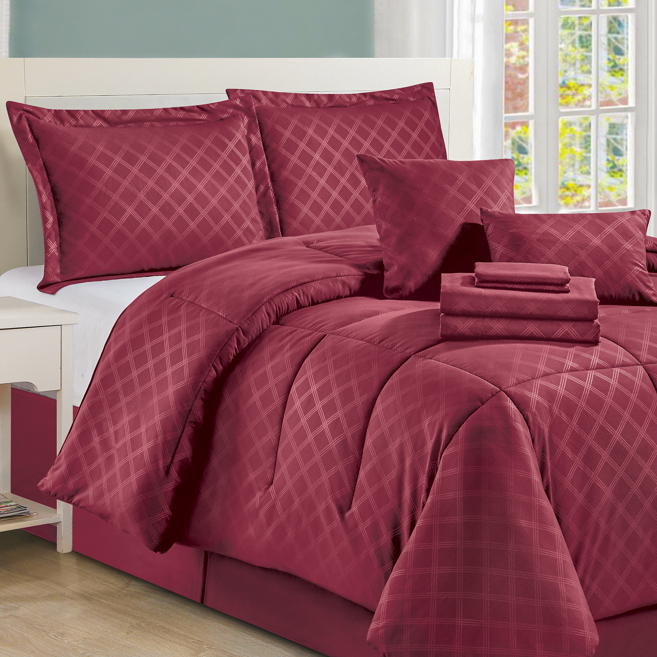 Winston Brands 10-Piece Classic Diamond Comf Set Red Microfiber 10 ...