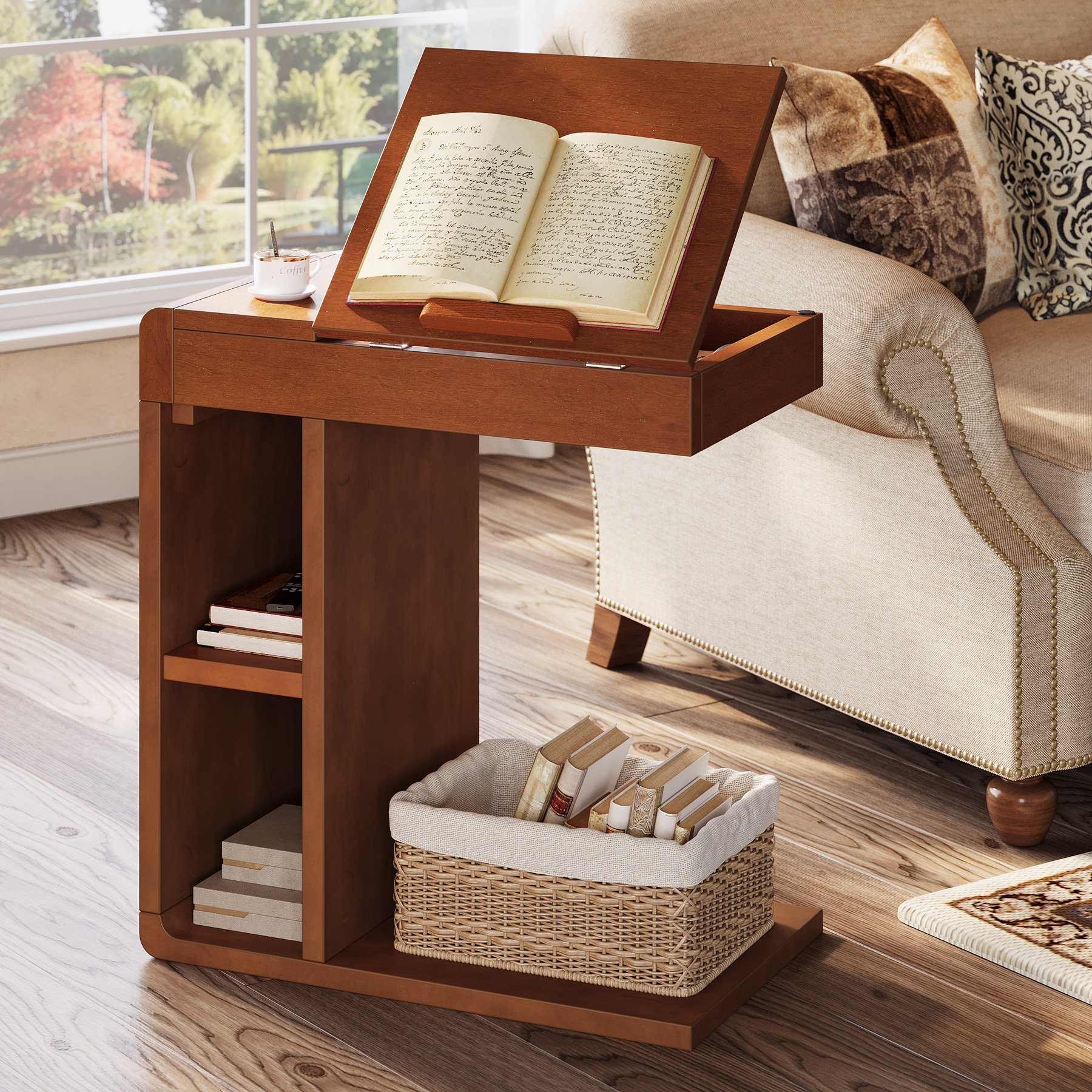 Millwood Pines End Table with Adjustable Top, Narrow Chair Side Table ...