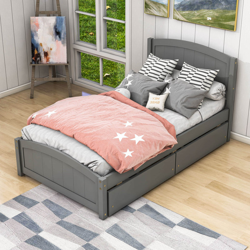 Red Barrel Studio® Twin Size 2 Drawers Wood Platform Bed with Headboard ...