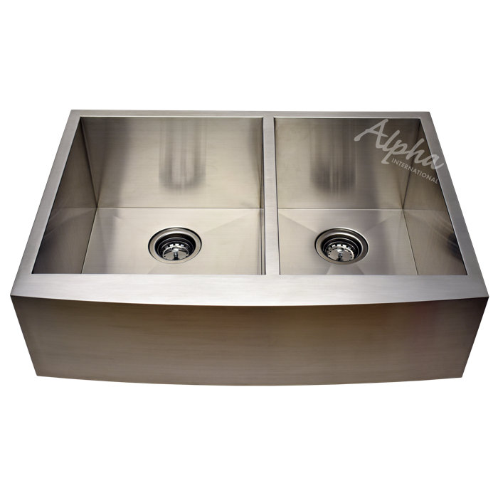 Alpha International 30'' L Double Bowl Stainless Steel Kitchen Sink ...