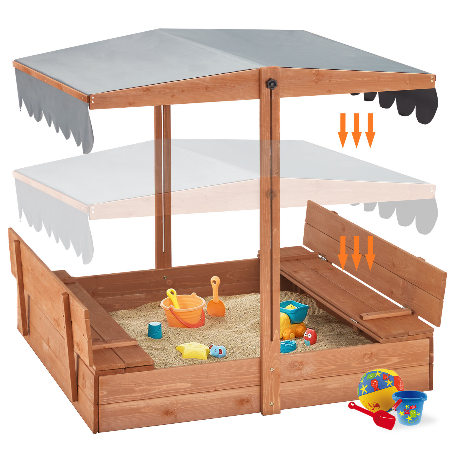 EROMMY 43.7" x 43.7" Solid Wood Square Play Sandbox with Cover ...