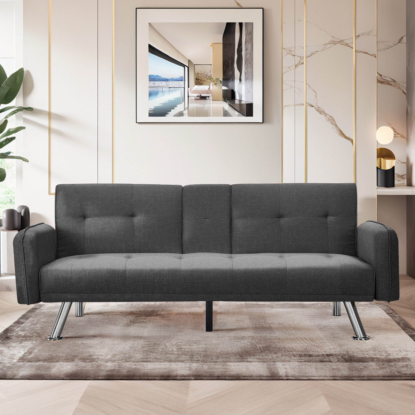 Lark Manor Ariunna Linen Blend Split Back Convertible Sofa & Reviews ...