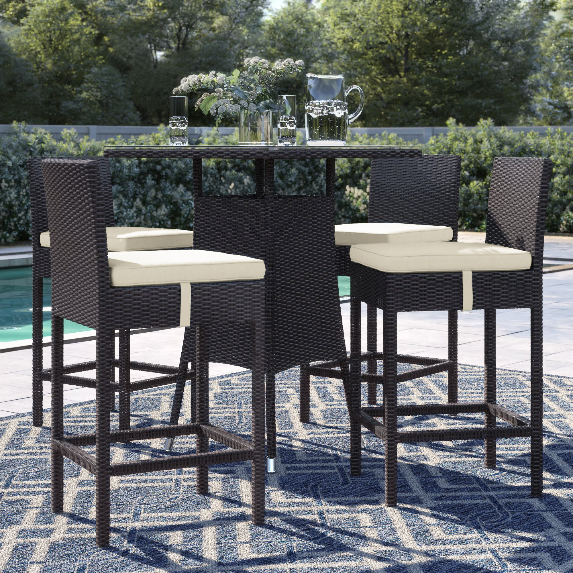 Freeport Park® Convene Wicker Rattan 5-Piece Outdoor Patio Pub Bistro ...