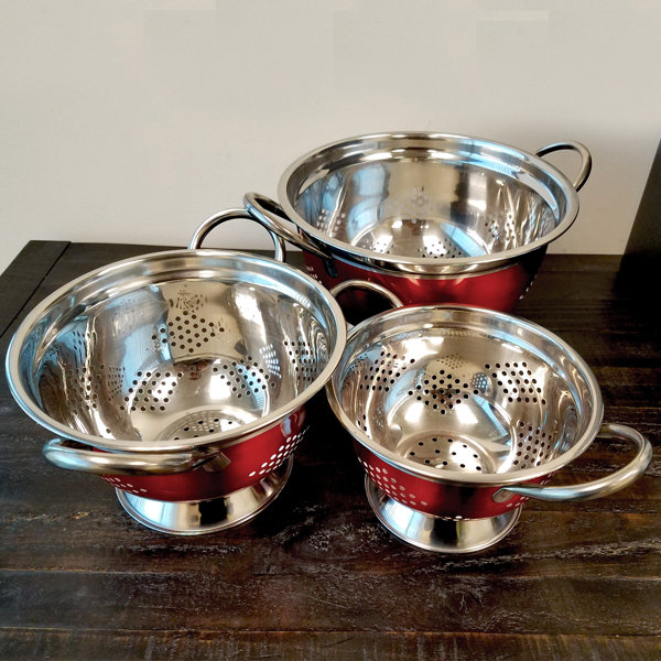 Oster Metaline Round Asian Stainless Steel 3 Piece Colander Set ...