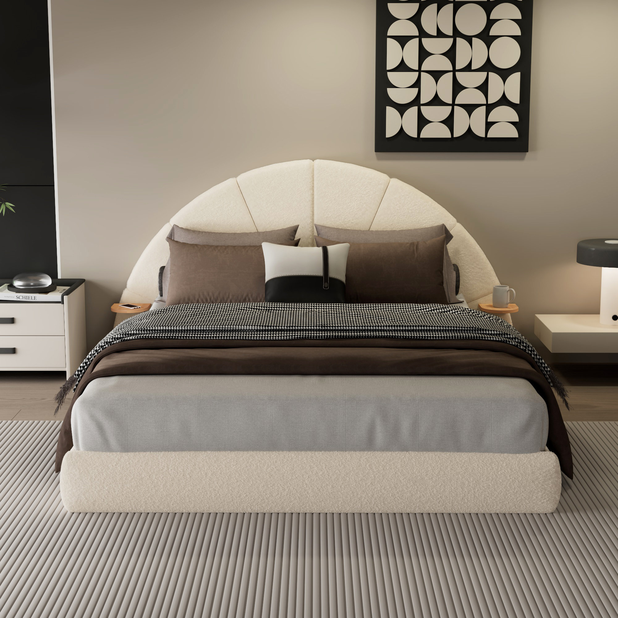 Latitude Run® Unique Arched Boucle Bed with Small Table,Queen,Beige ...