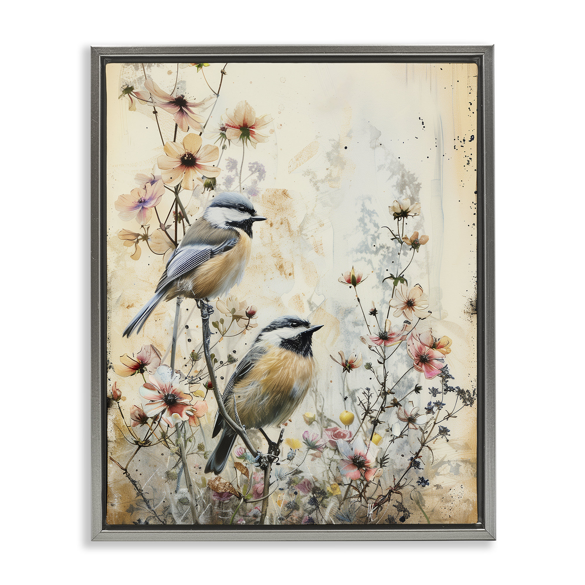 Latitude Run® Sparrows Perched on Florals Floating Frame, design by ...