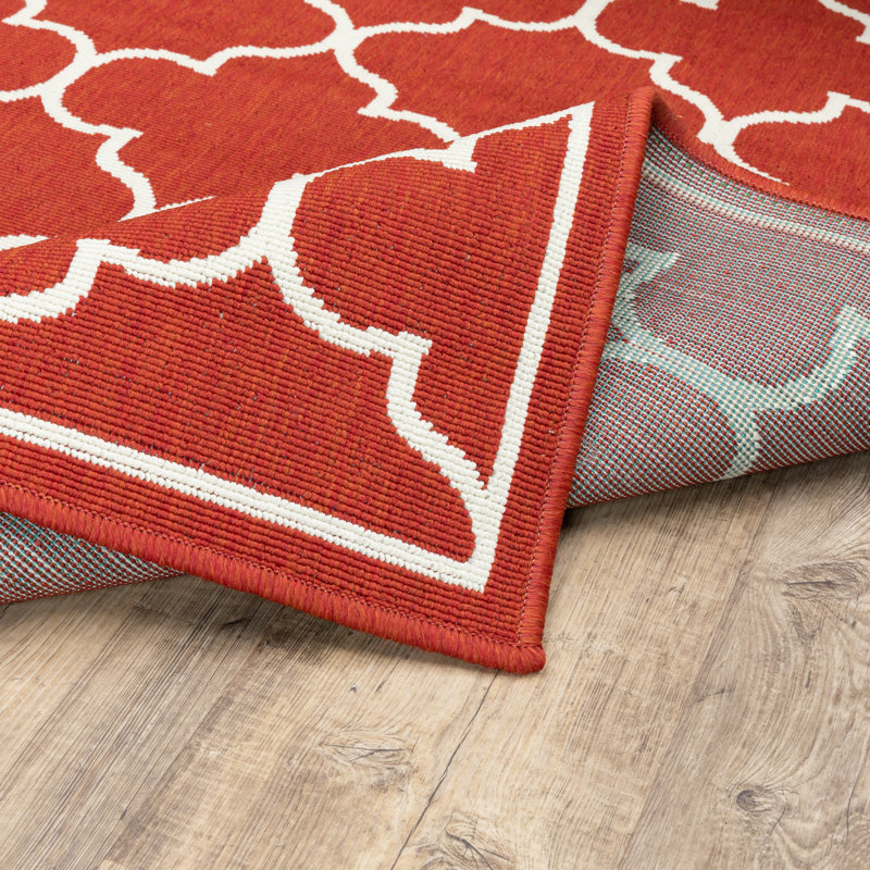Lark Manor Russo Geometric Brick Red/Ivory Indoor/Outdoor Area Rug ...