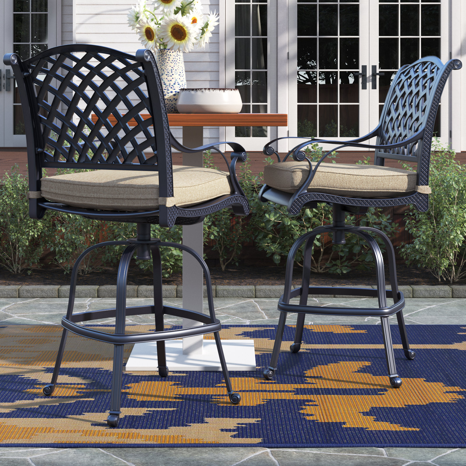 Lark Manor Akasim Metal Outdoor Stool with Cushion | Wayfair
