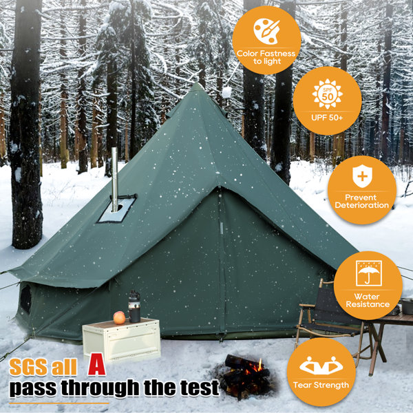 Arlmont & Co. Kylynne Canvas Bell Glamping Yurt Bell Tent with Roof ...