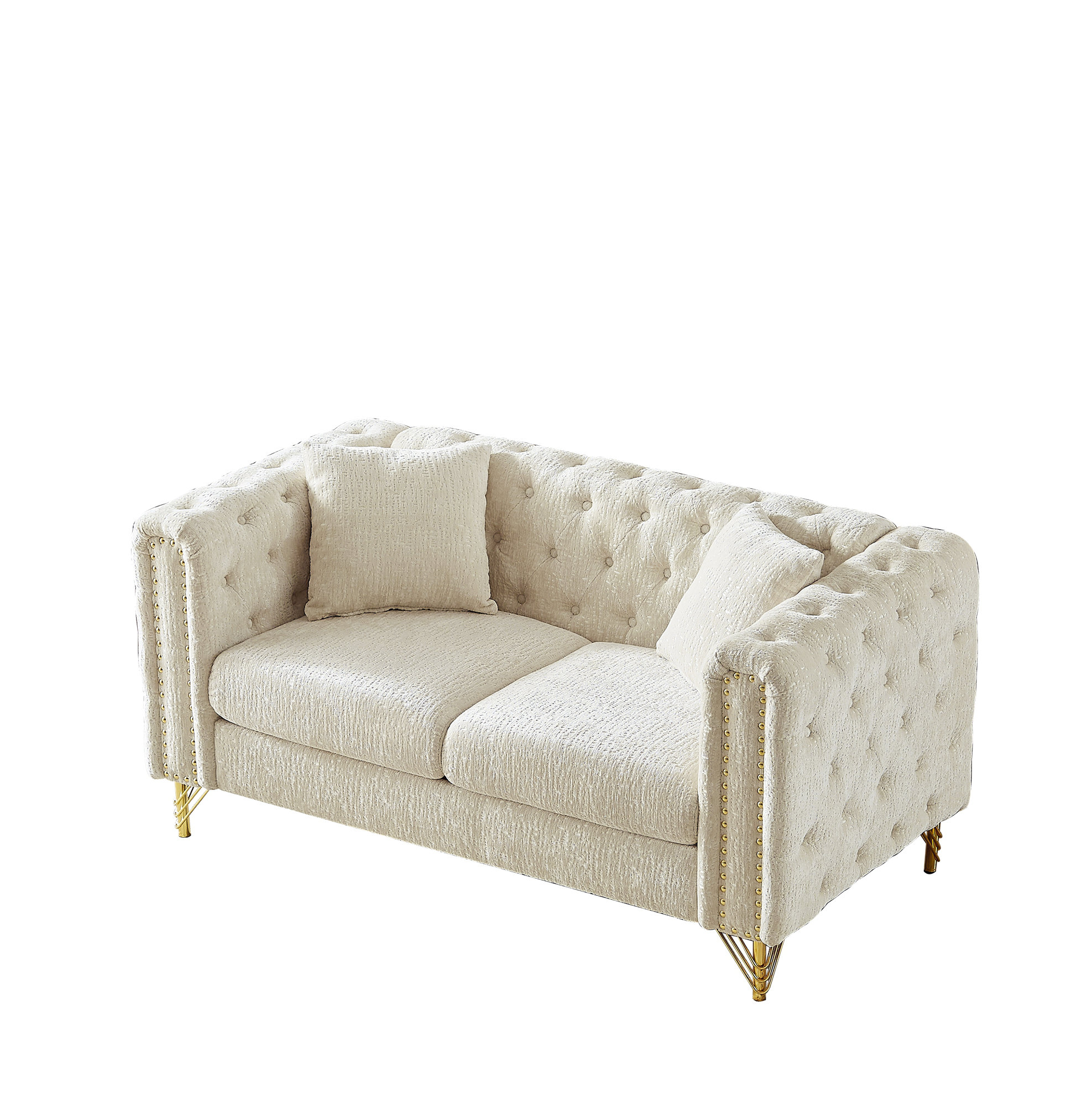 Mercer41 60-Inch Chenille Pull Buckle Design Sofa,Buttons Tufted ...