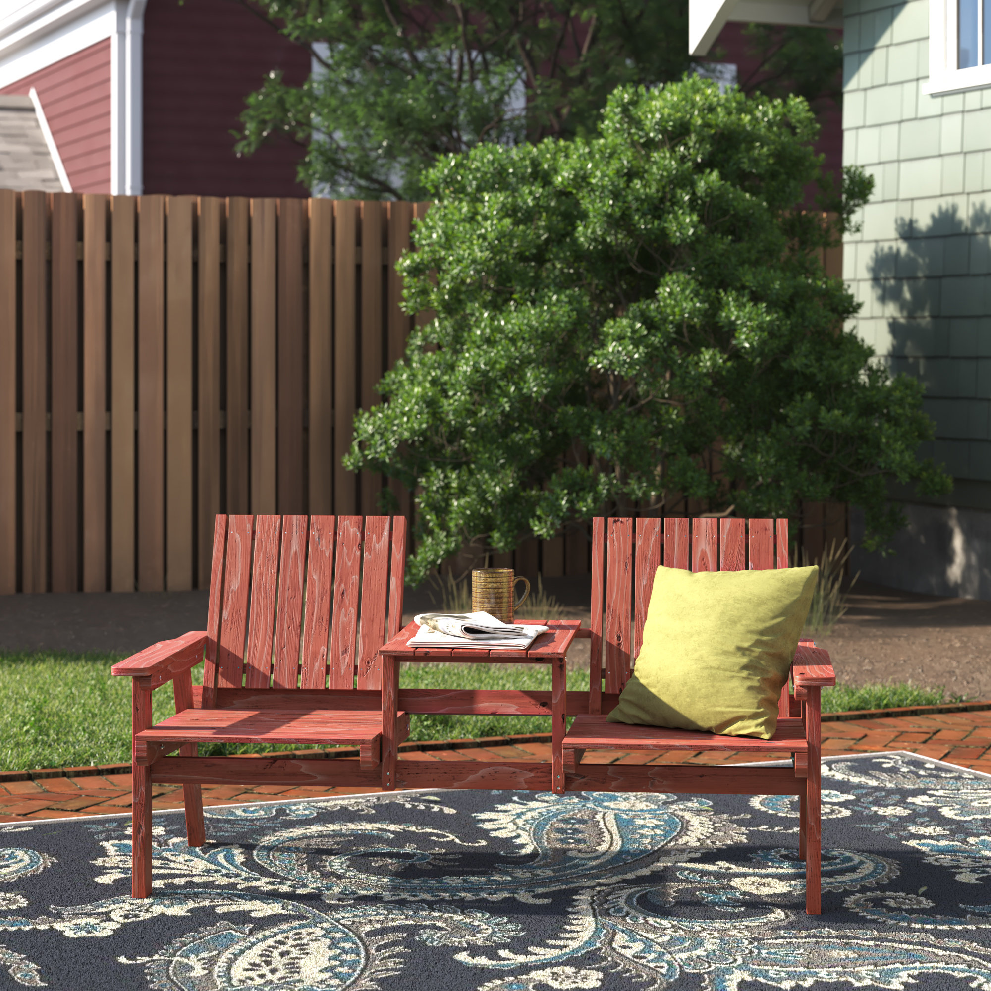 Andover Mills Wilhelmina Outdoor Patio Wooden Tete-a-Tete Bench ...