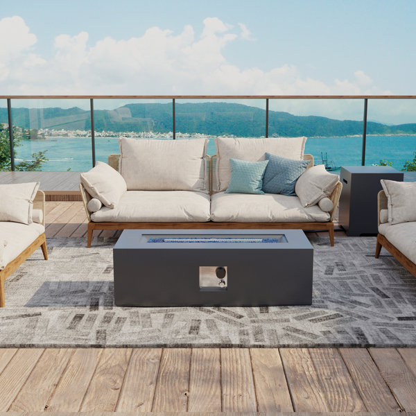 Latitude Run® Foyer de table rectangulaire 42 po 50 000 BTU en fer au ...