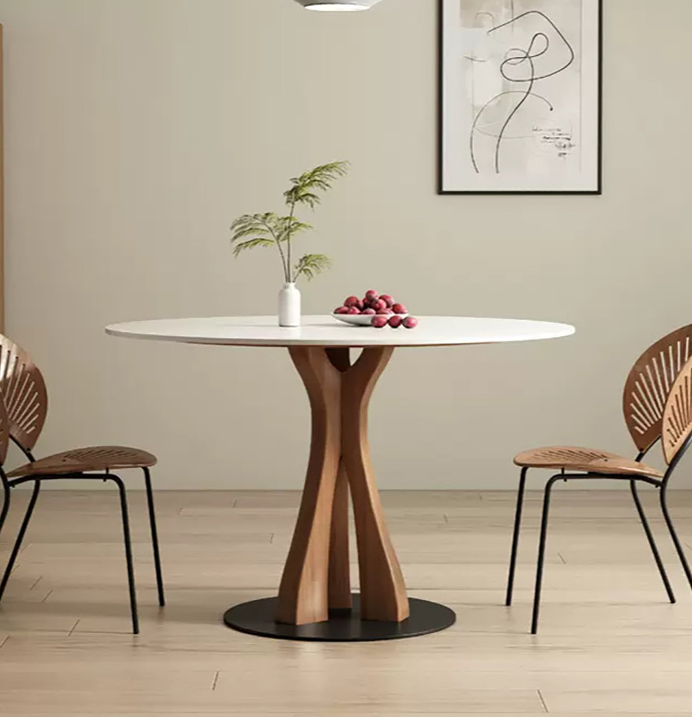 Orren Ellis Rock Table Round Table Simple Pure White Dining Table | Wayfair