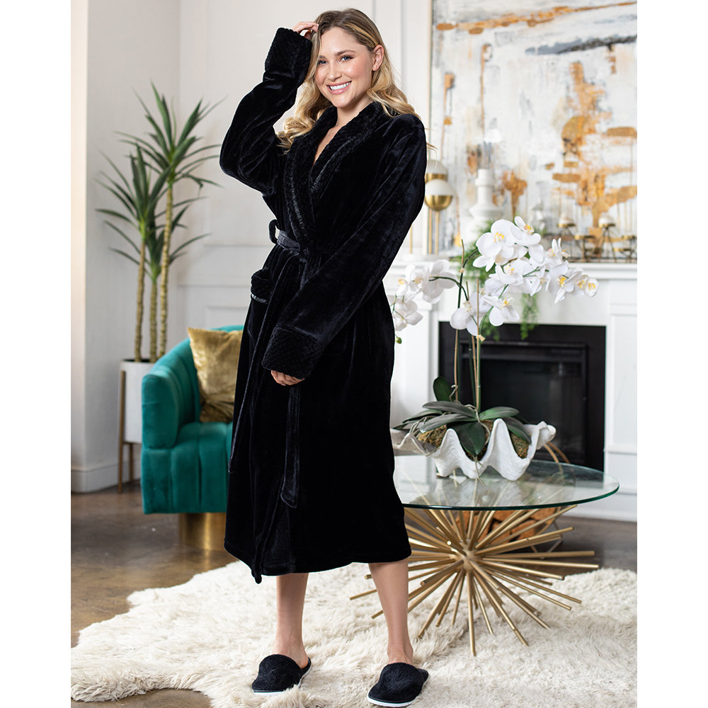 LOTUS LINEN Soft Plush Robes Luxury Fluffy Robe Long Fleece Spa ...