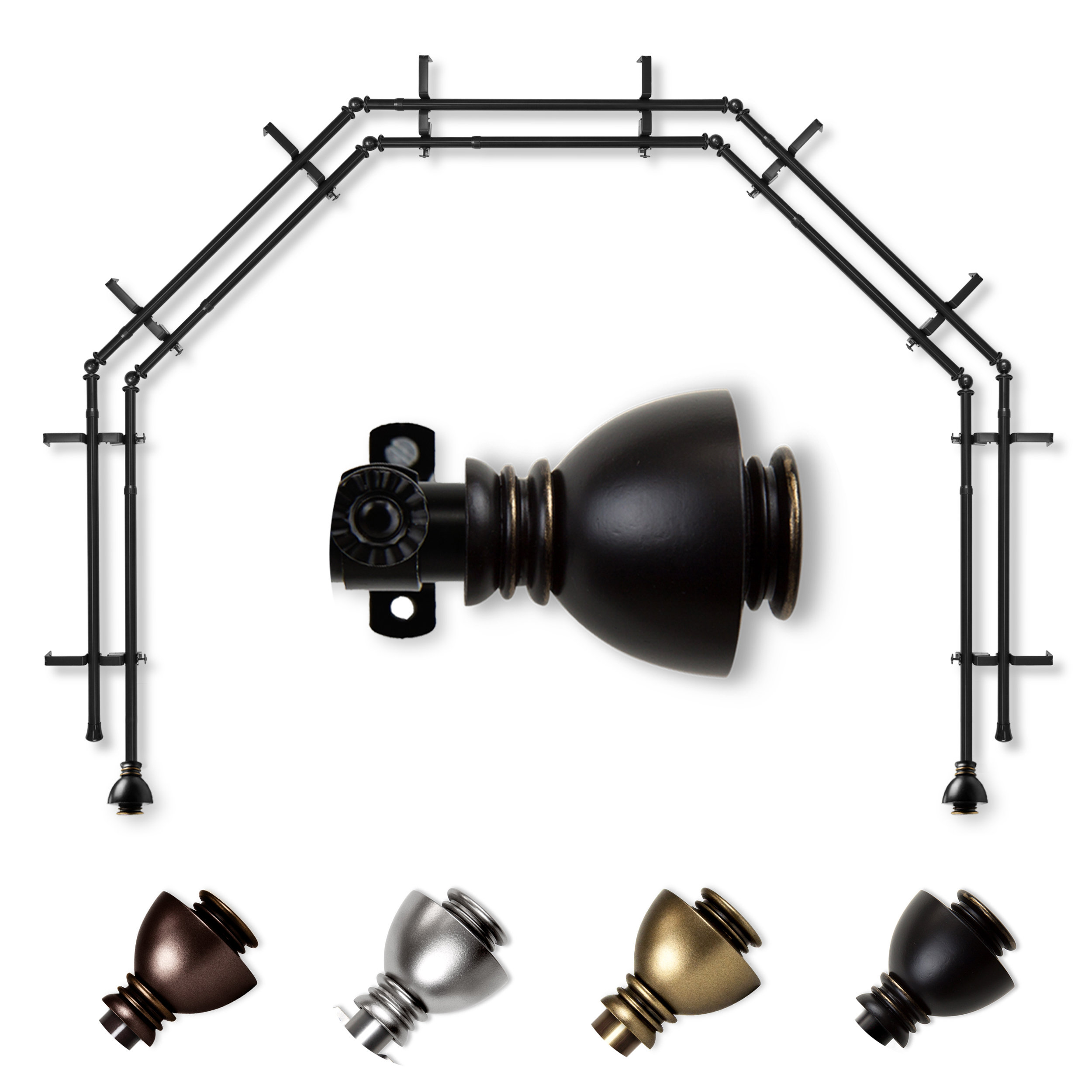 Rod Desyne Alma Adjustable 28'' to 48'' 0.81'' Bay Window Double ...