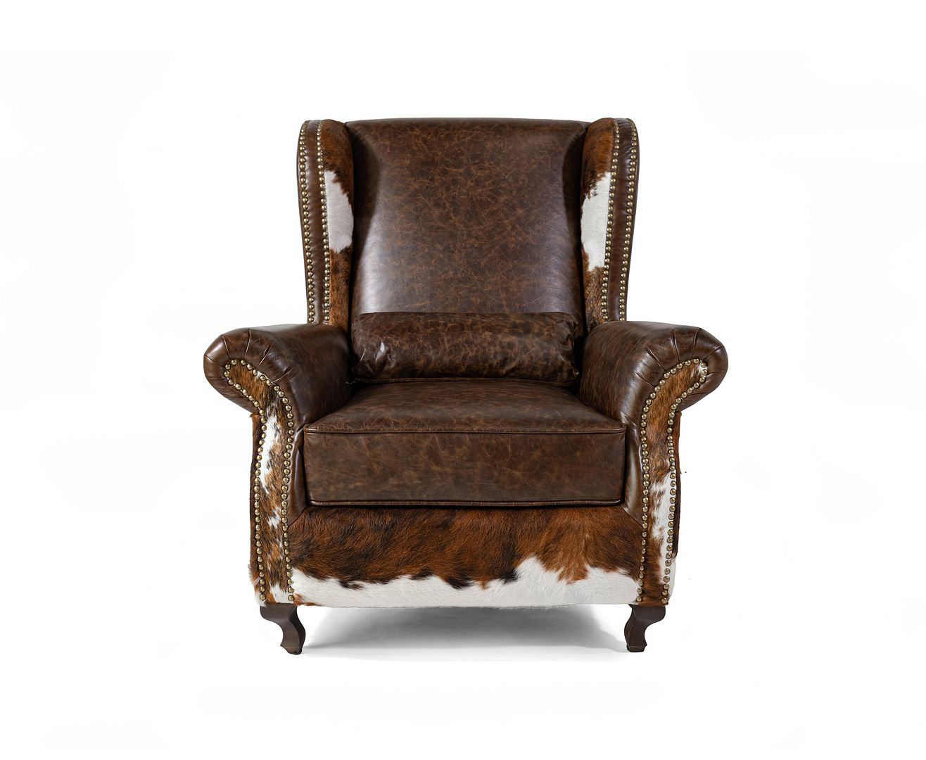Canora Grey Leather Wingback Chair With Cowhide Accents | Wayfair