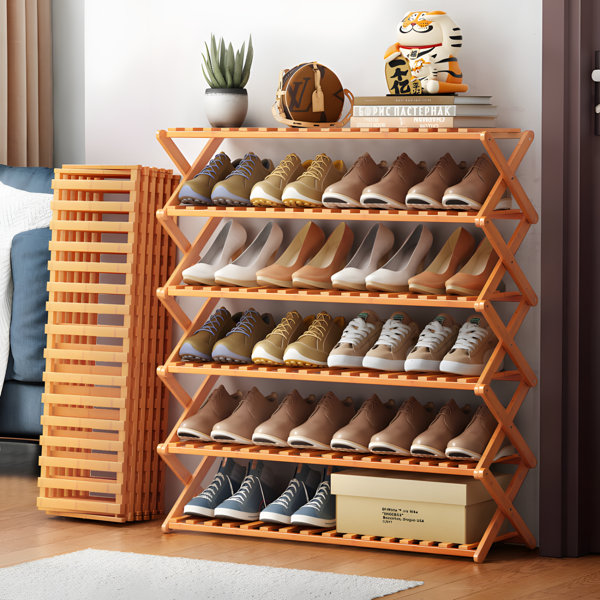 Ophelia & Co. Bamboo 6-Tier Foldable Shoe Rack Organizer, Easy Assembly ...
