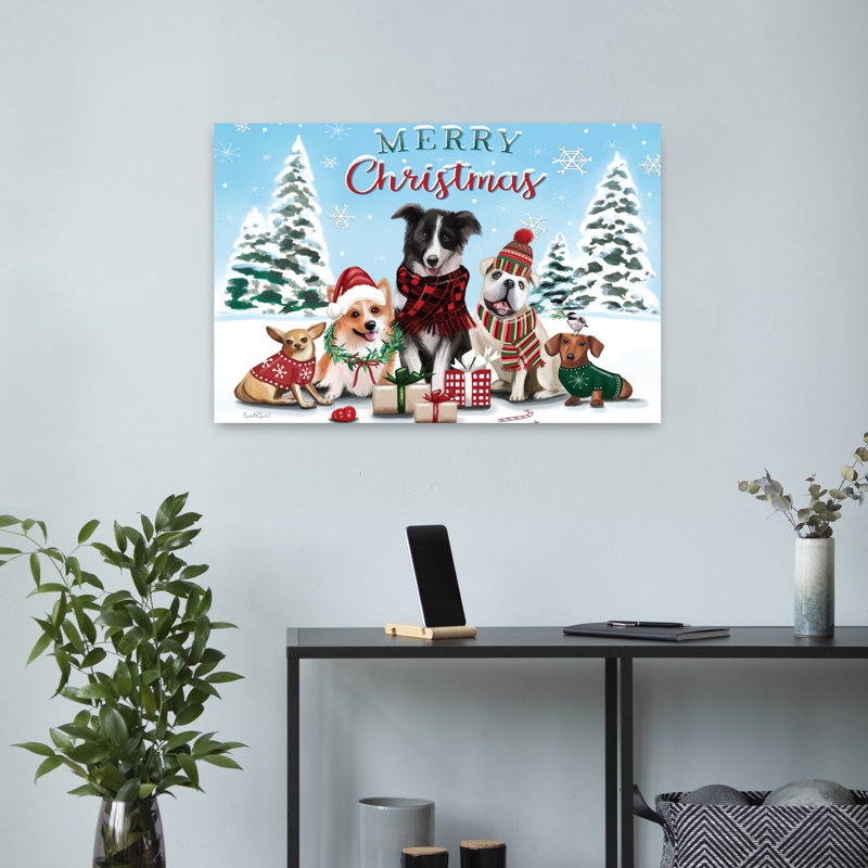 Alcott Hill® Merry Christmas Dogs I Whimsical Abstract Contemporary Dog ...