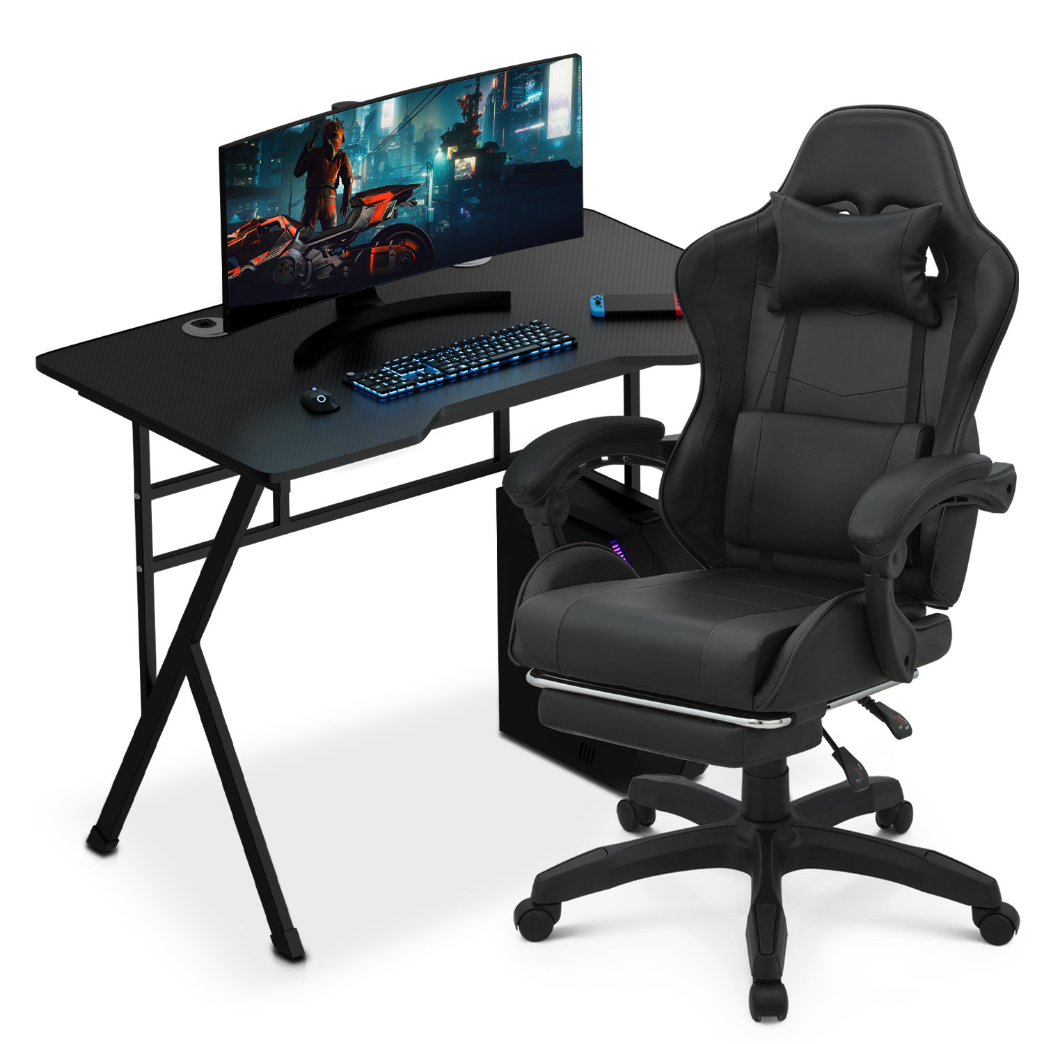 Inbox Zero Computer Table and Gaming Chair Set, Laptop Desk with Office ...