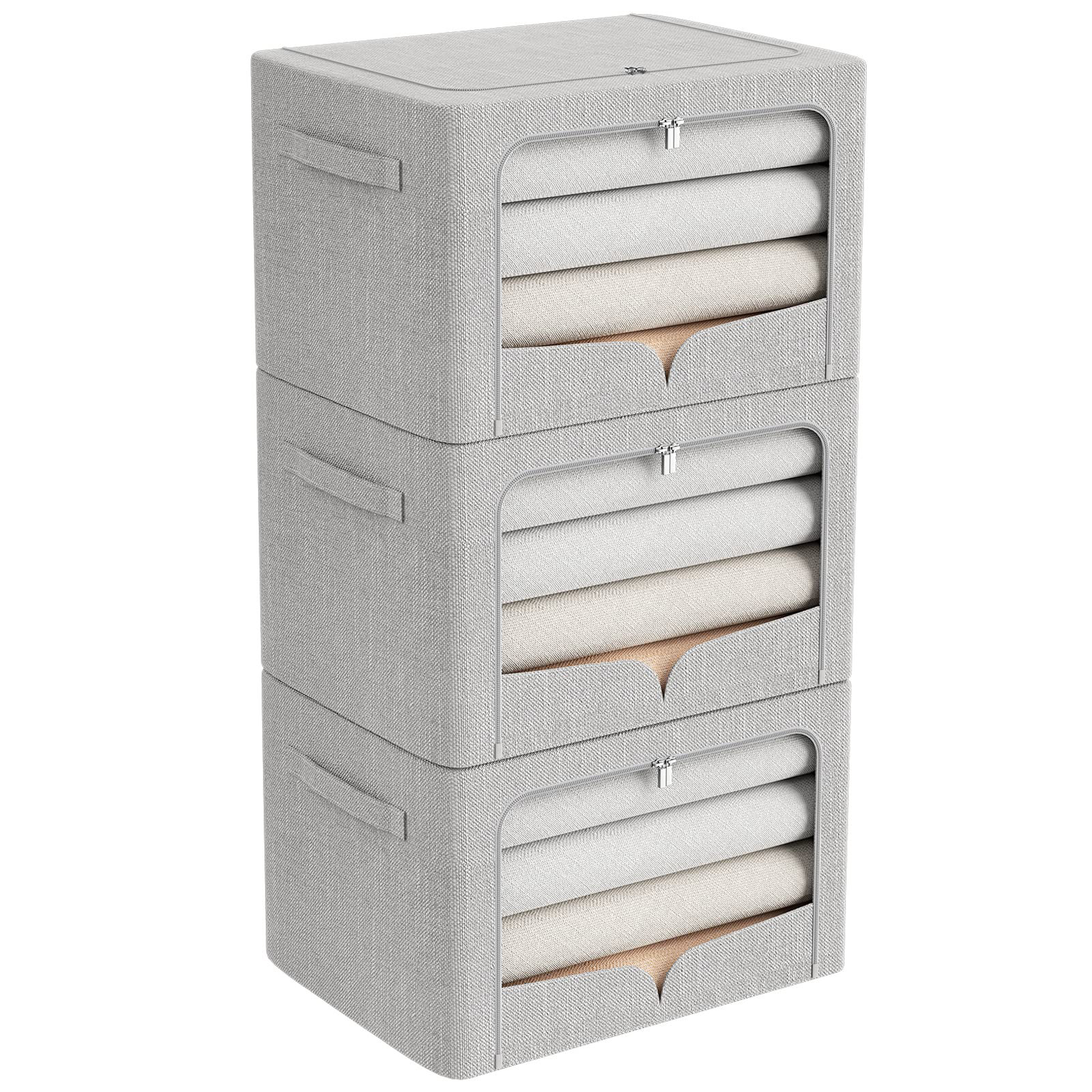 One Allium Way® Set Of 3 Light Gray Linen Storage Baskets - Durable ...