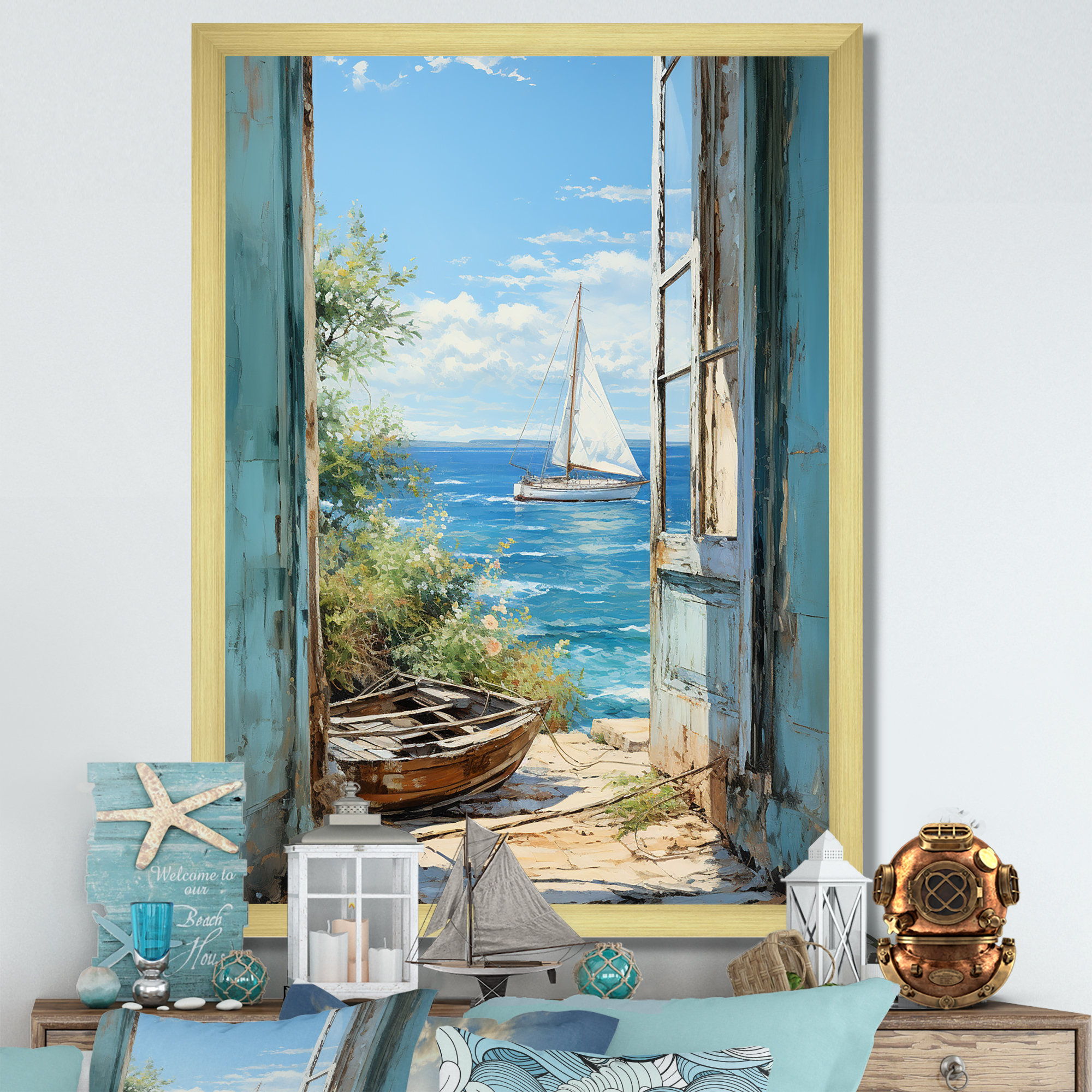 Winston Porter Sailing Boat Ocean Windows View I - Coastal Windows Wall ...