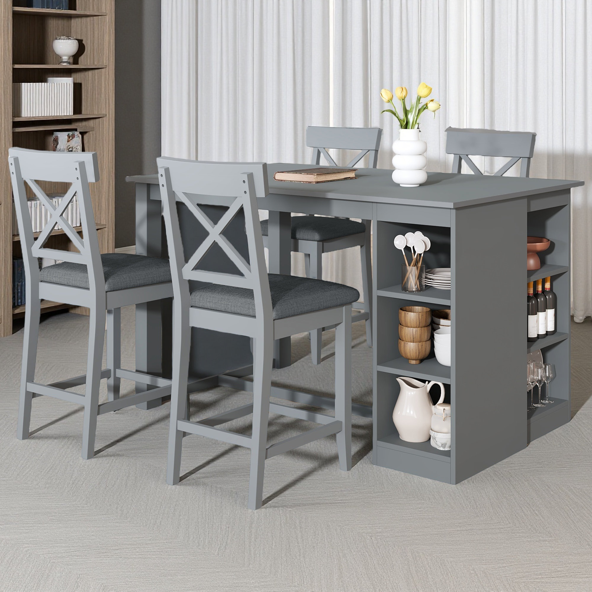 Gracie Oaks 60"Lx30"W Solid Wood Farmhouse Counter Height Dining Table ...