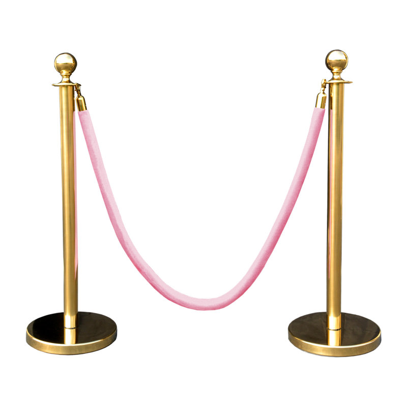 VIP Crowd Control Rope Stanchion (2 Gold Crown Top/Flat Base + 6' Pink ...