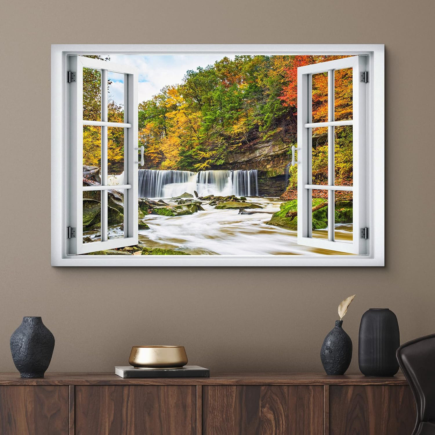 IDEA4WALL Window Scenery " Window View Autumn Fall Forest Tree River ...