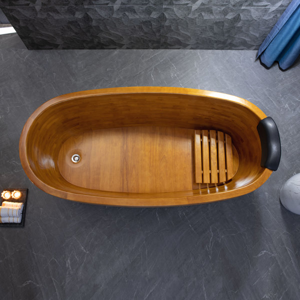 WoodBridge 67'' x 31.5'' Freestanding Soaking Wood Bathtub | Wayfair