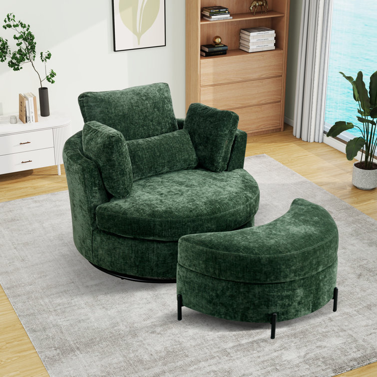 Hokku Designs Achorn Upholstered Slipcovered Swivel Barrel Chair with ...