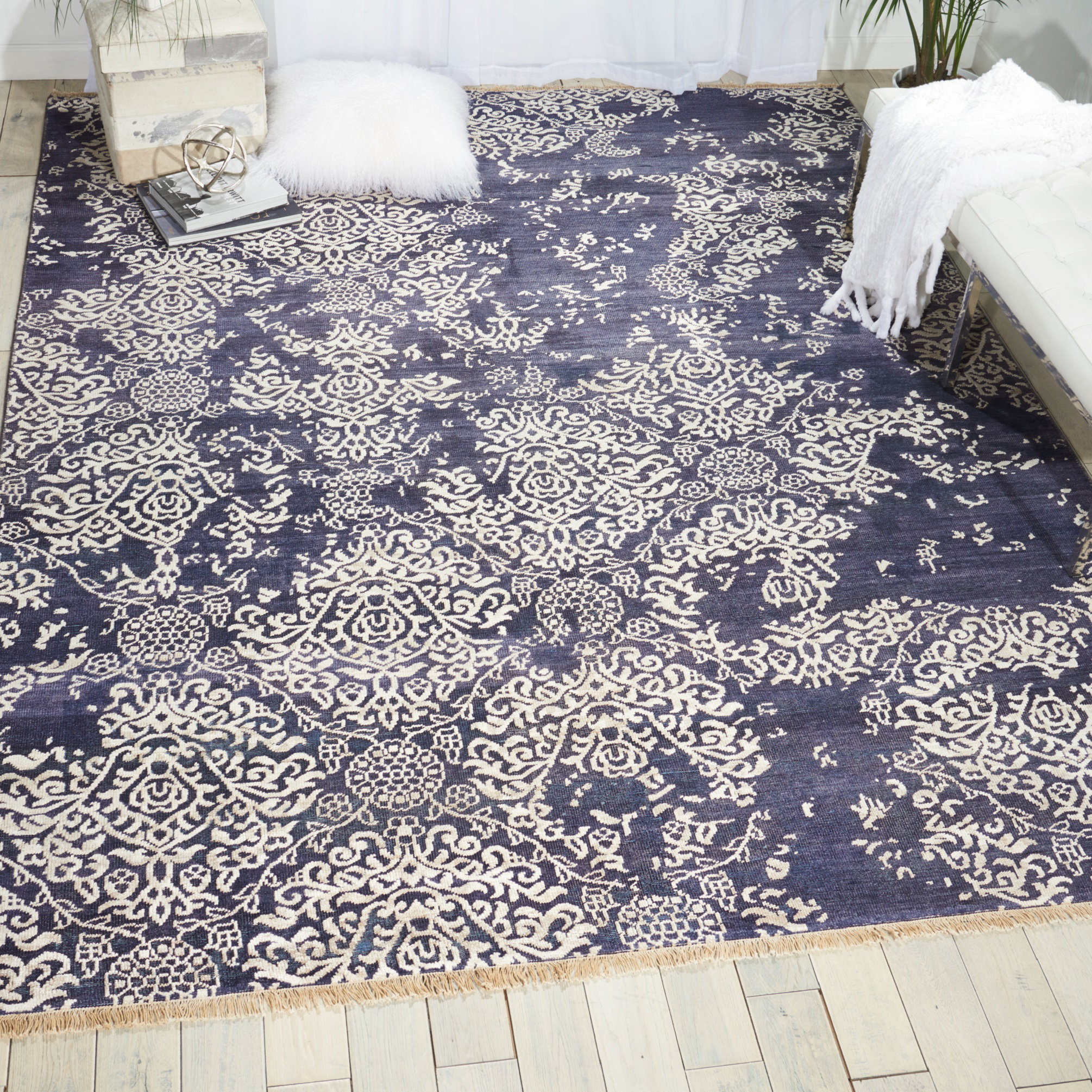 Bungalow Rose Hurdsfield Floral Hand-Knotted Royal Blue Area Rug | Wayfair