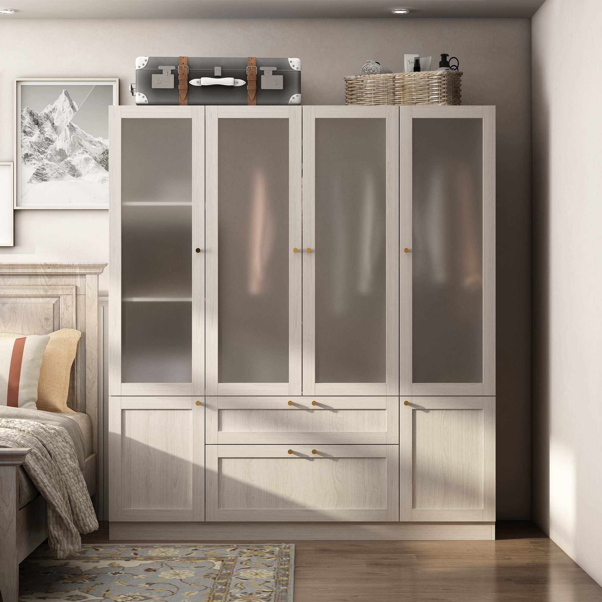 Lark Manor™ Modern Scandinavian Wardrobe With Frosted Glass Doors And ...
