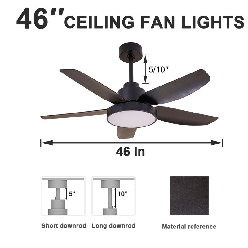 Ebern Designs 46 Inch Ceiling Fan With LED Lights | Wayfair
