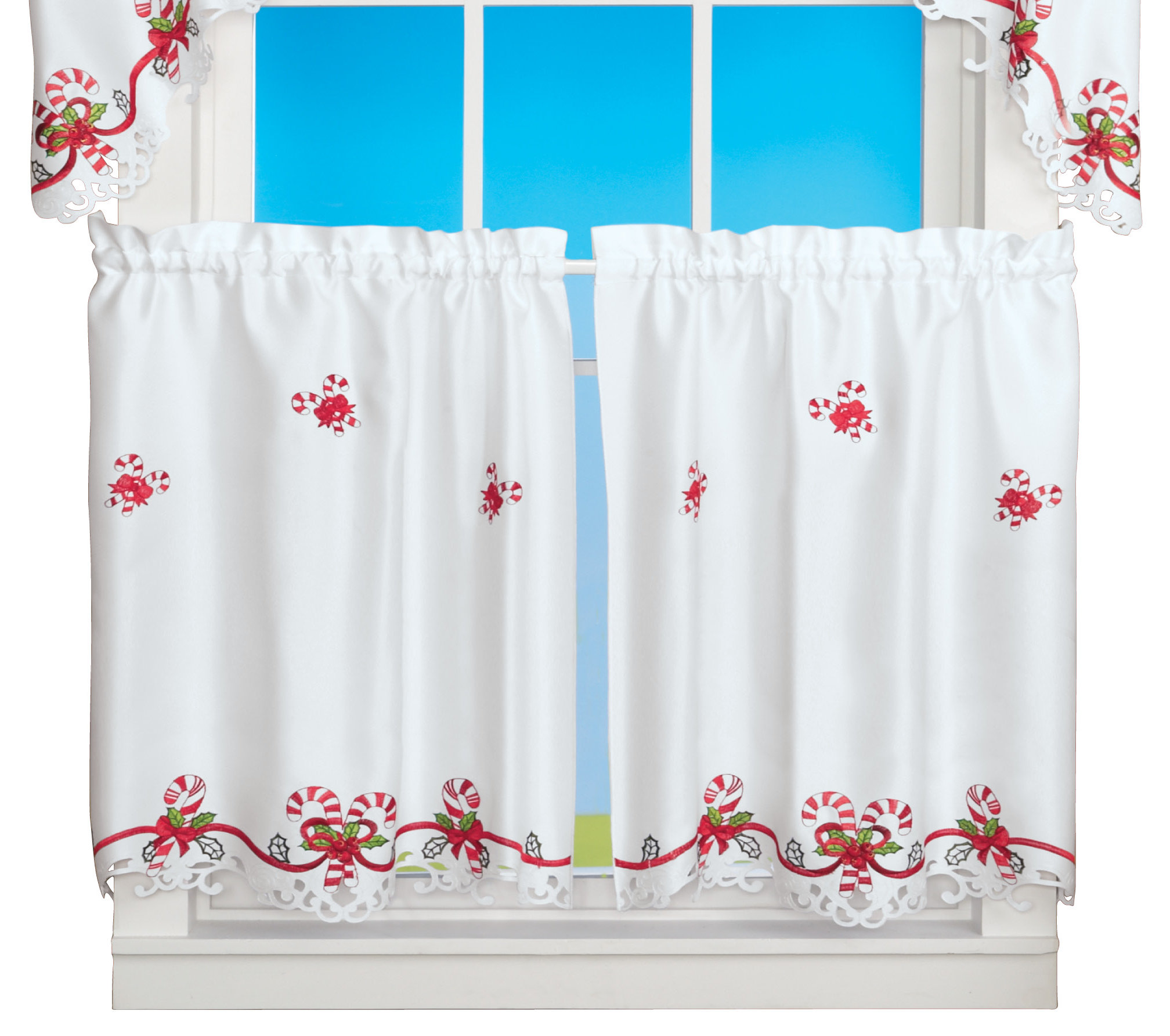 Winston Brands Embroidered Candy Cane Window Cafe Curtain | Wayfair