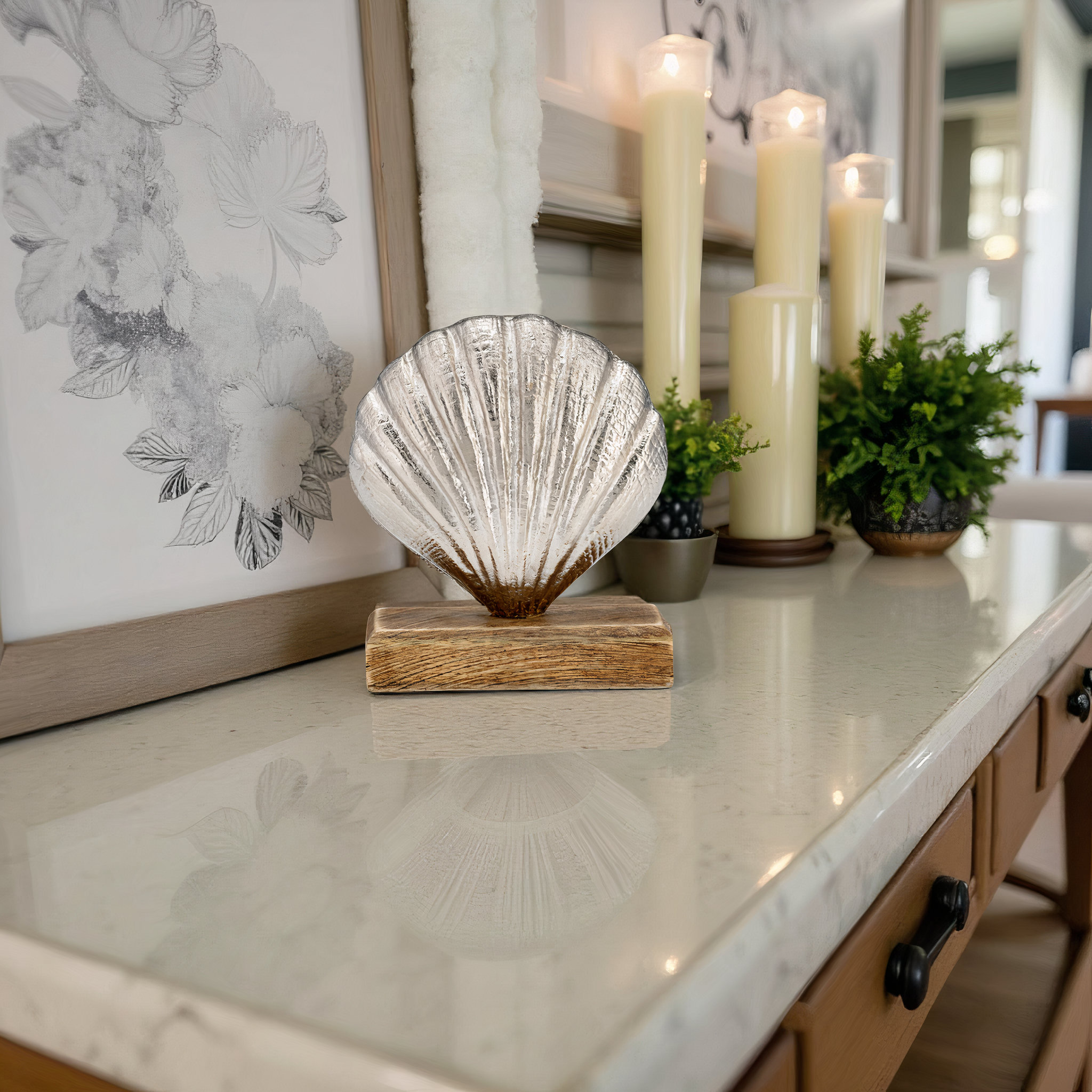 Highland Dunes Vallelunga Coastal Metal Seashell Figurine in Silver ...