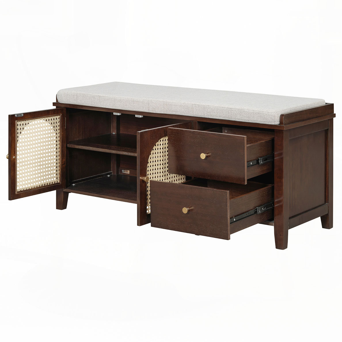 Bay Isle Home™ Storage Bench with 2 Drawers and 2 Rattan Door for ...