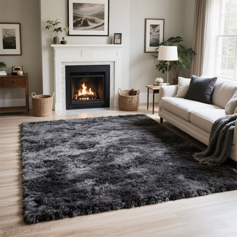 Mercer41 Dark gray shag area rug plush carpet & Reviews | Wayfair