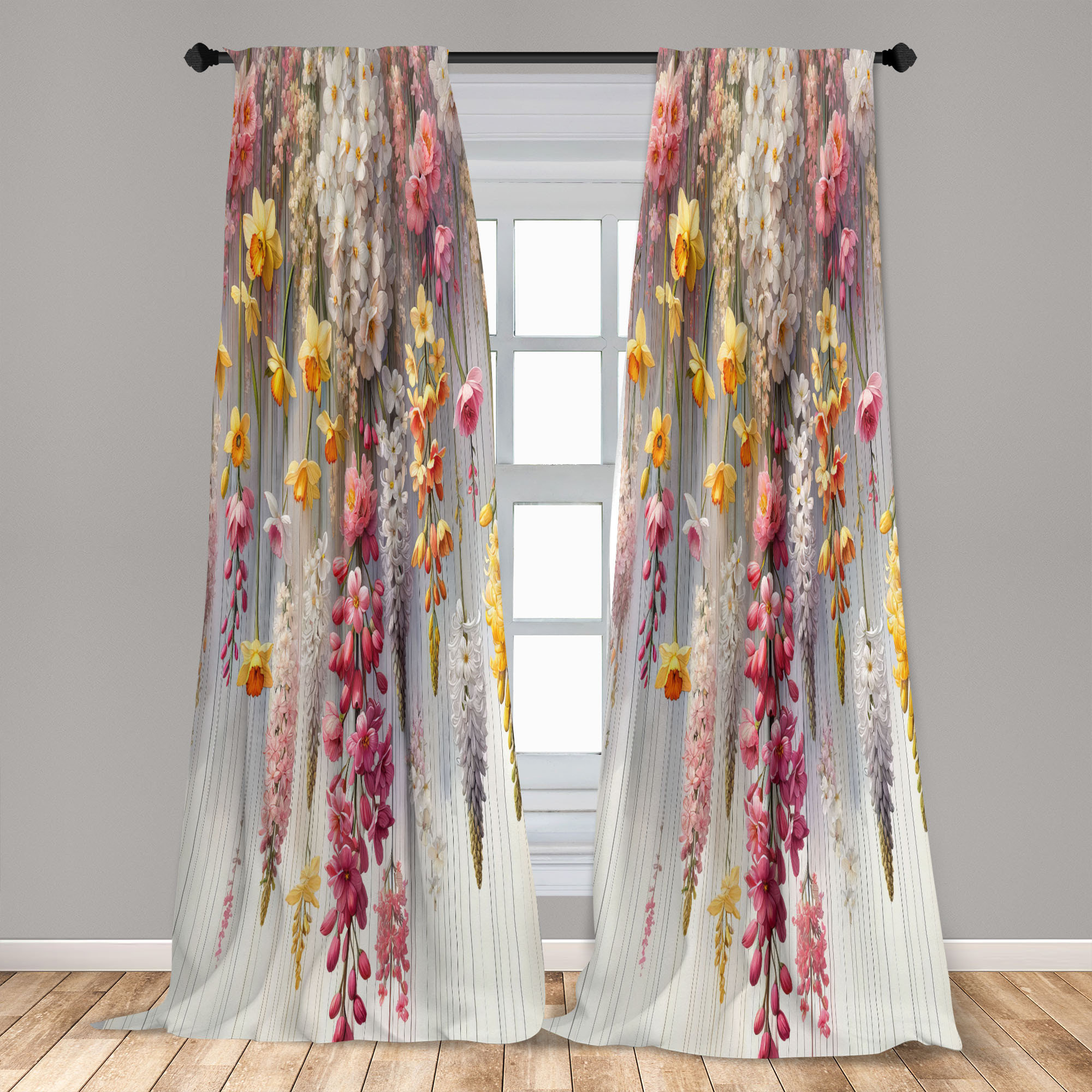 Ambesonne Spring Curtains Set 2-Pack 4 Panels of Mustard Dried Rose ...