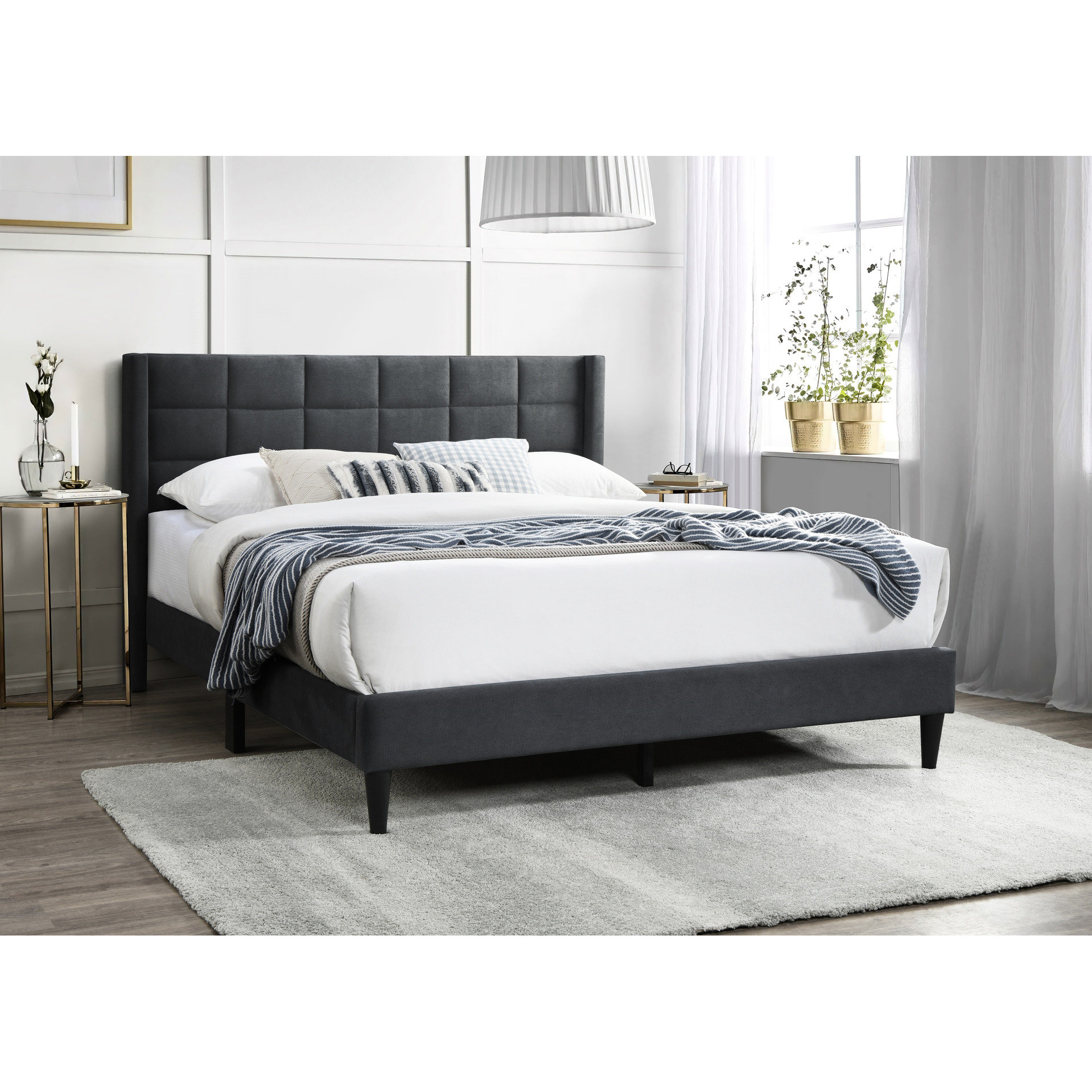 Latitude Run® Elegant Charcoal Linen Upholstered Queen Bed Frame, Box ...
