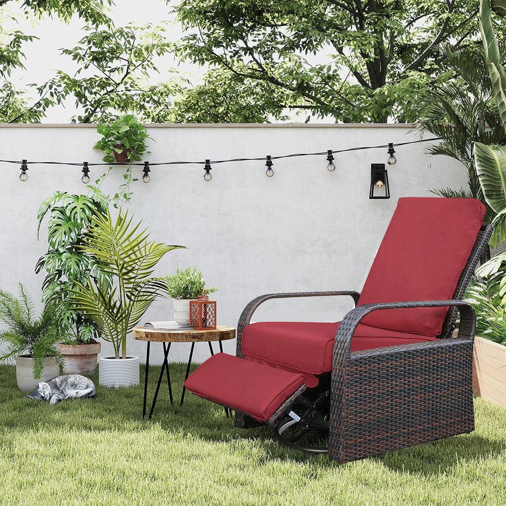 Red Barrel Studio® Outdoor Wicker Swivel Recliner Chair, Reclining ...