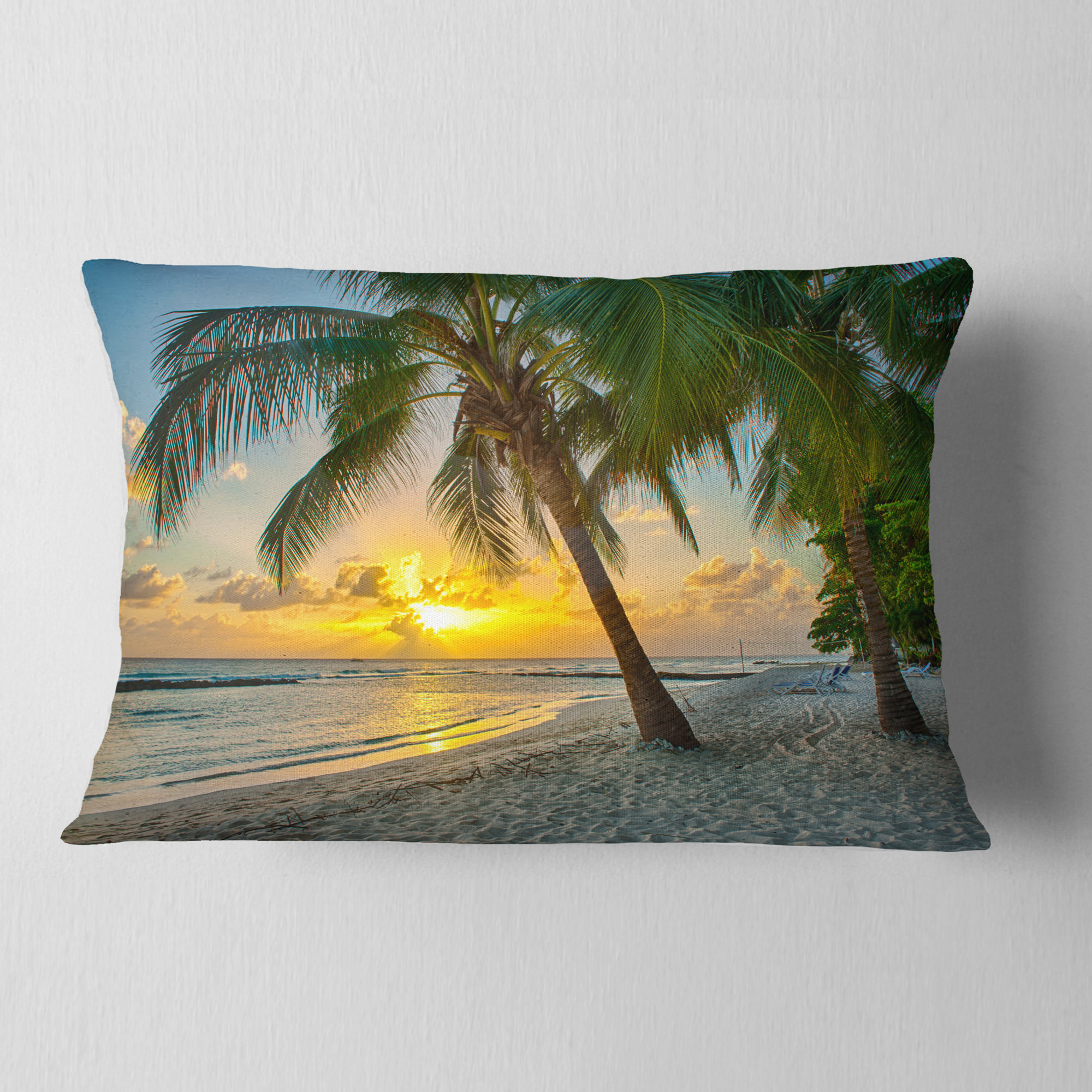 Design Art Seascape Beach in Caribbean Island of Barbados Lumbar Pillow ...