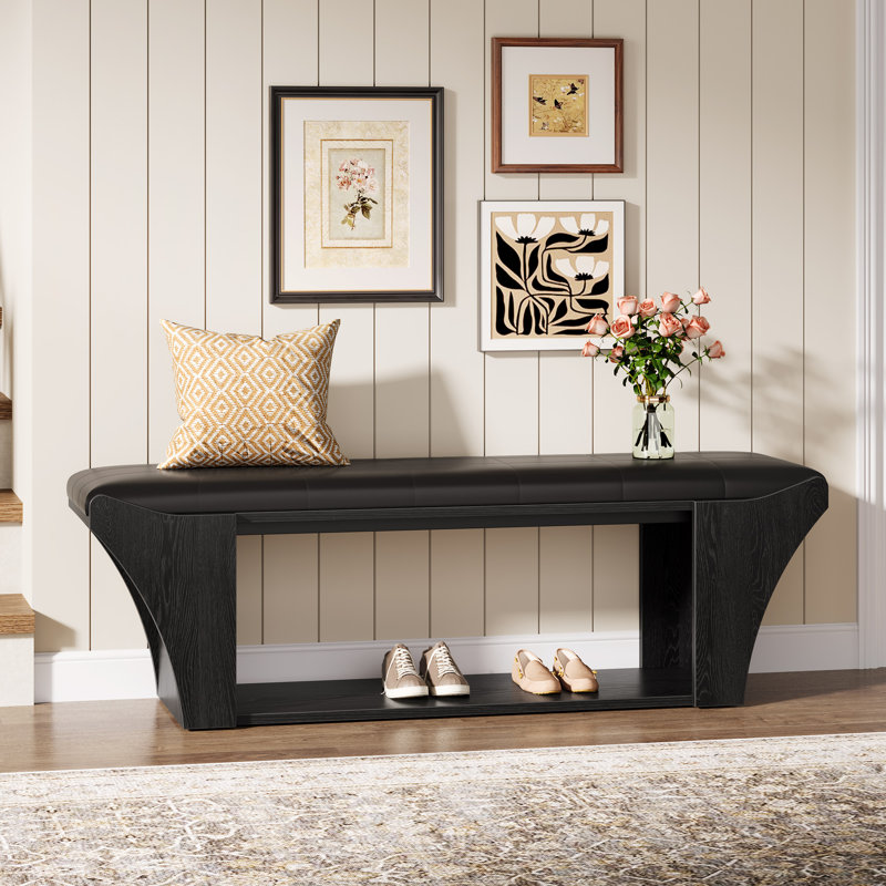 Ebern Designs 59" Black Upholstered Entryway Bench | Wayfair